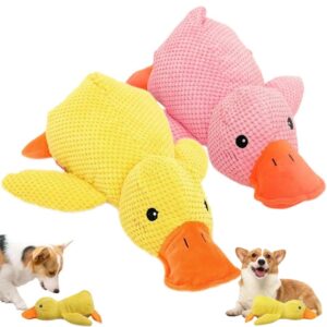 koujut 2024 upgraded duck dog toys, the mellow dog calming duck, durable dog calming duck dog toys, dog toys for aggressive chewers, yellow stuffed duck dog toys puppy toys (2 pack, large)