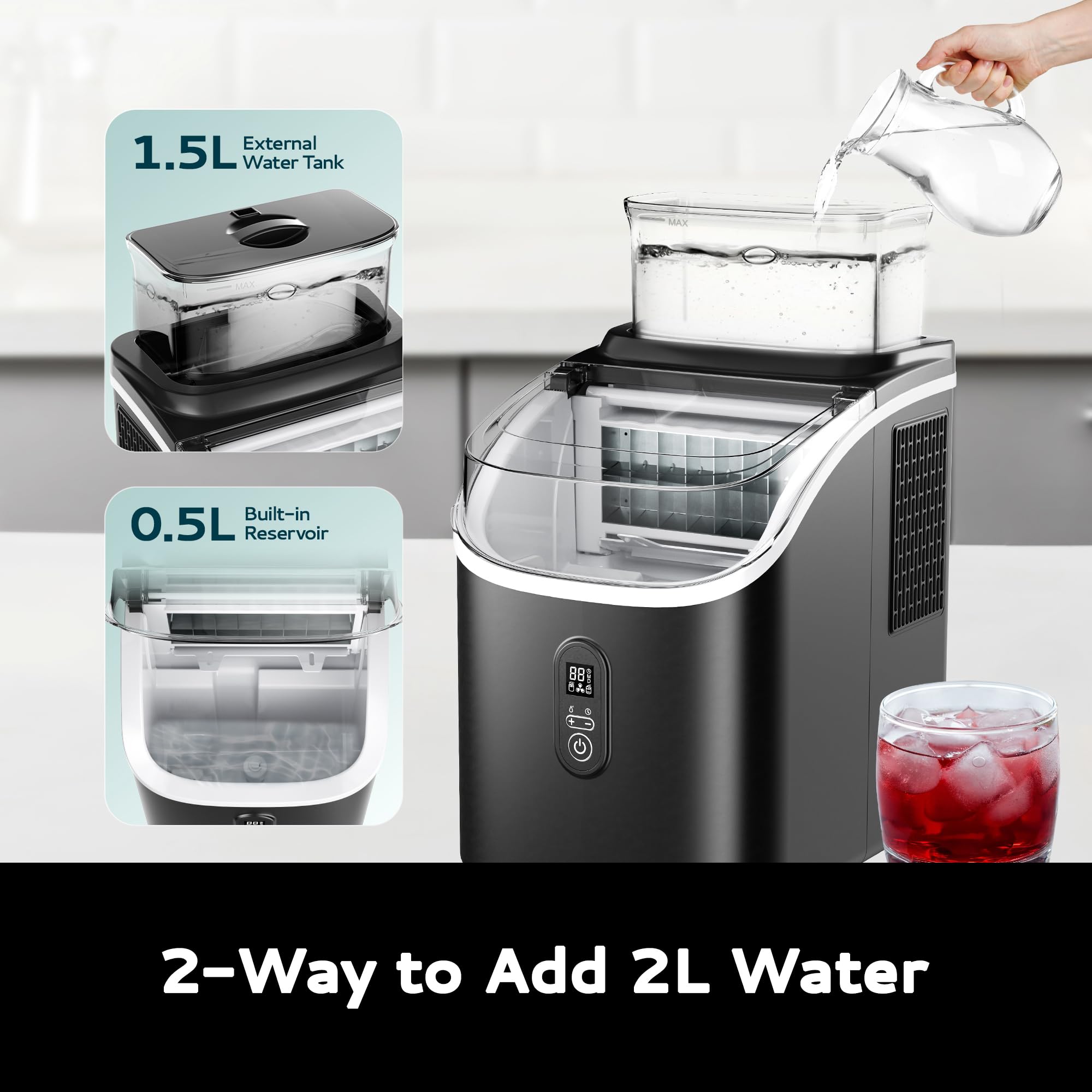 Countertop Ice Maker Machine, 34 Lbs, 16 Cubes in 13 Mins, Auto-Clean, Black