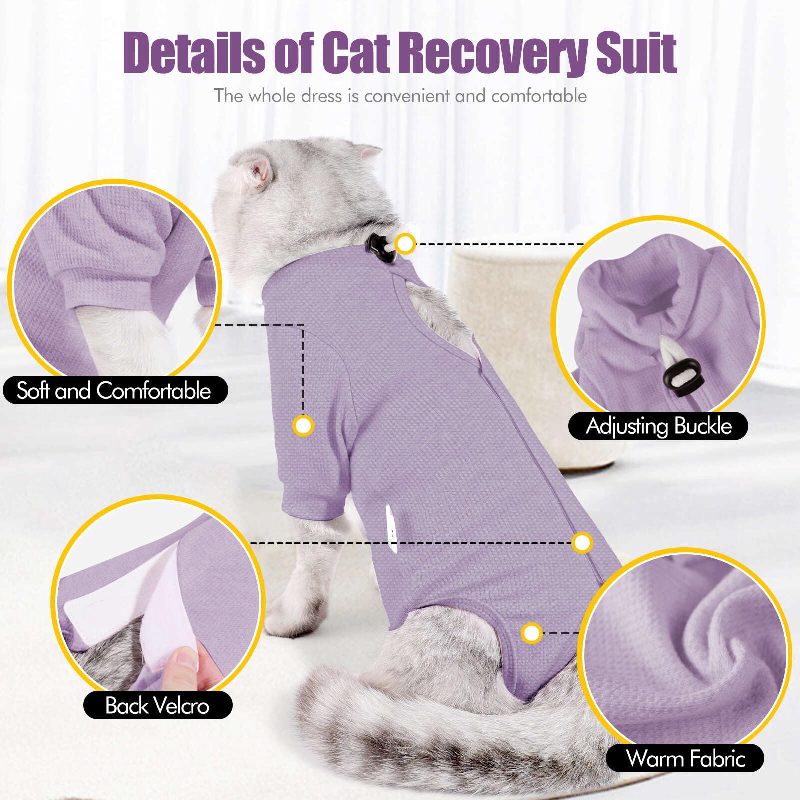 Cat Recovery Suit Female Cat Onesie for Cats After Surgery, Cat Surgery Recovery Suit for Spay Abdominal Wounds Anti Licking, Surgical Recovery Suit Bodysuits with Long Sleeves for Cats Kitten