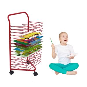 muchaioak classroom paint drying rack, red art drying rack 2.2lbs cast iron, functional mobile paint drying rack for home classrooms studios painting stores(16 layers)