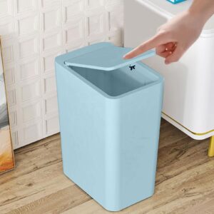 4 gallon bathroom trash can with lid, 15 liters slim garbage can with press top, dorm room small trash bin, plastic waste basket for bathroom, office, bedroom, kitchen, living room, laundry (blue)