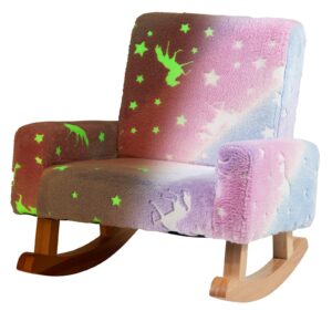 costzon kids rocking chair, glow in the dark, upholstered flannel children's sofa w/poplar wood rocking feet, comfy backrest for kids room, nursery, playroom, preschool, birthday gift for boys girls