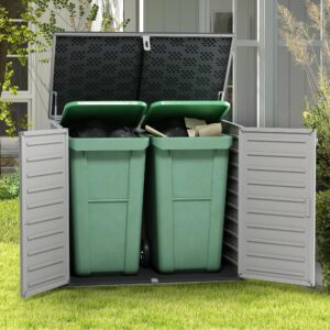 4.6 x 4.1 ft outdoor storage horizontal resin shed,49.5 cu ft large trash garbage can shed,weather proof water proof pp material,hydraulic rod,lockable door,for patio storage