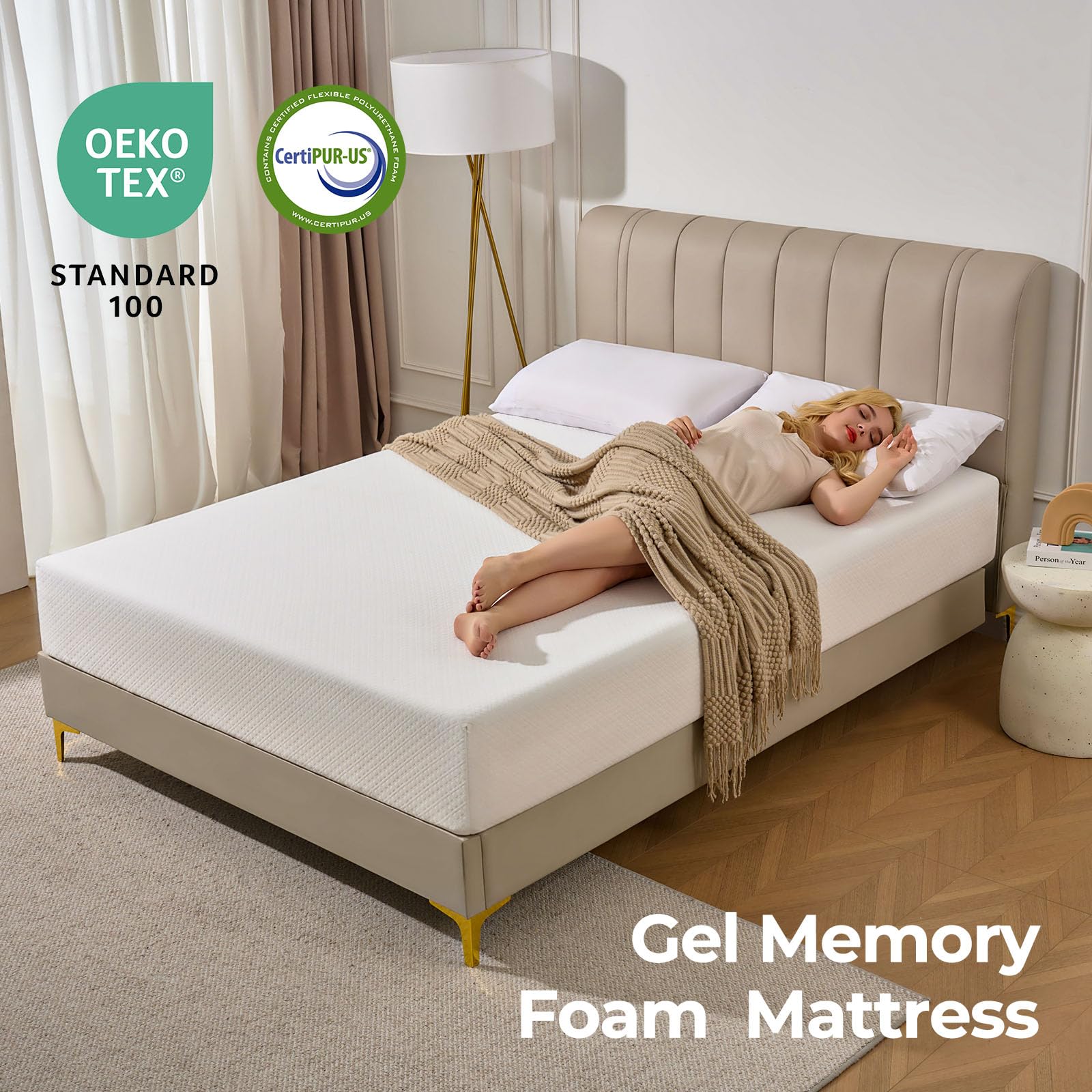 Rolanstar 6 Inch King Mattress Gel Memory for Cool Sleep & Pressure Relief, Medium Firm Feel, CertiPUR-US Certified, Mattress in a Box, White