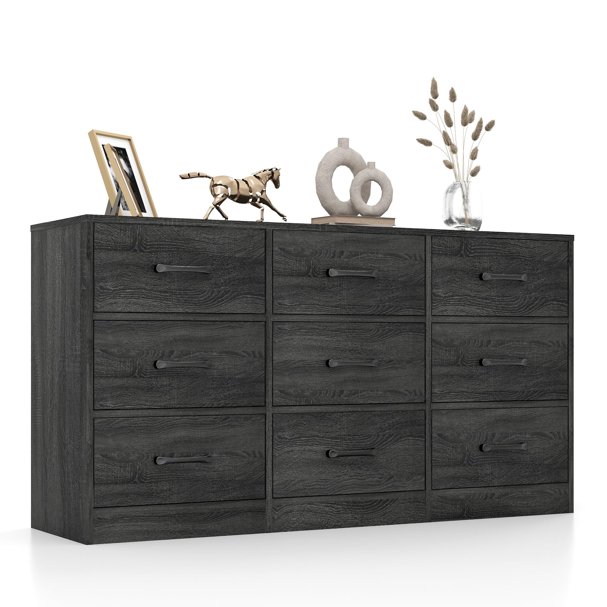 YMBSBUY 6 Drawer Dresser for Bedroom,Wood Chest of Drawers,Black Dresser TV Stand with Steel Frame for Storage and Organization,Large Fabric Dresser for Kids Bedroom,Living Room, Nursery,Closet