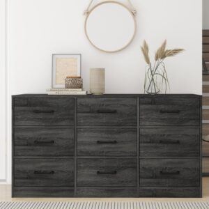 ymbsbuy 6 drawer dresser for bedroom,wood chest of drawers,black dresser tv stand with steel frame for storage and organization,large fabric dresser for kids bedroom,living room, nursery,closet