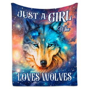 wolf blanket for girls - 40x50 inches soft cozy fleece blankets - wolf print gifts for wolf lovers - plush kids blanket for kids - animals room decor for couch chair