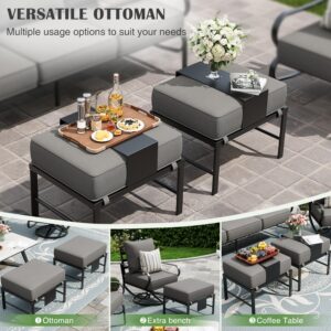 VONZOY Patio Furniture Set 7 Pcs, Metal Outdoor Furniture Patio Set, 3-Seat Sofa, 2 x Swivel Chairs, 2 x Single Chairs, 2 x Ottomans, 5.75" Extra Thick Cushion Outdoor Patio Furniture Set, Grey