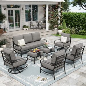 vonzoy patio furniture set 7 pcs, metal outdoor furniture patio set, 3-seat sofa, 2 x swivel chairs, 2 x single chairs, 2 x ottomans, 5.75" extra thick cushion outdoor patio furniture set, grey