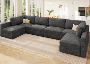 honbay oversized modular sectional sofa with storage seats, reversible sectional couch with removable covers, modular sectional couch for living room, dark gray