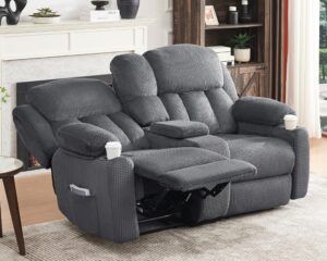 jocisland recliner couch, recliner loveseat with cup holders, console with charging socket, comfy reclining with dual wingback for living room(grey)