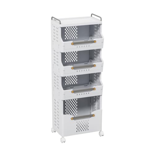 Multifunctional Storage Cart, Large Capacity Kitchen Cart, 4-Layer Rolling Storage Cart with Wheels, Mobile Cart with Push Rod and Basket, Suitable for Living Room, Bedroom, Bathroom, Laundry Room