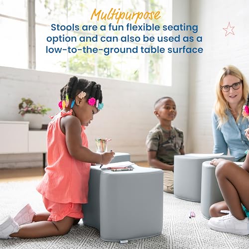 ECR4Kids SoftZone Toddler Modular Stool Set, Flexible Seating, Grey, 2-Pack