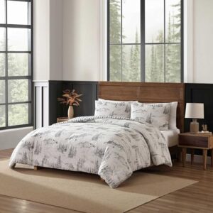 Eddie Bauer - Full/Queen Duvet Cover Set, Super Soft Bedding with Matching Sham(s), Cozy Home Decor, Oeko-Tex Certified (Rocky Mountain Cabin Grey, Full/Queen)