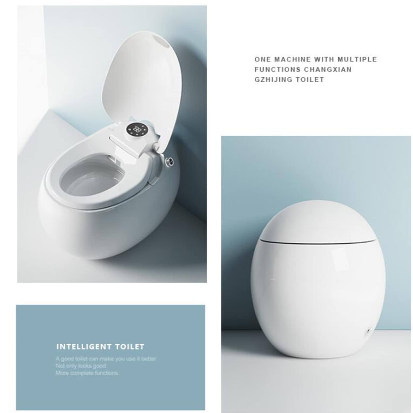 Smart Toilet One Piece Smart Bidet Toilet, Egg-Shaped Ceramic Toilet With Heated, Auto Smart Toilet With Warm Water Sprayer & Dryer (Light Beige 300mm) (White 400mm)