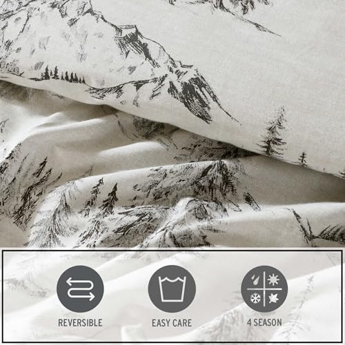 Eddie Bauer - Full/Queen Duvet Cover Set, Super Soft Bedding with Matching Sham(s), Cozy Home Decor, Oeko-Tex Certified (Rocky Mountain Cabin Grey, Full/Queen)