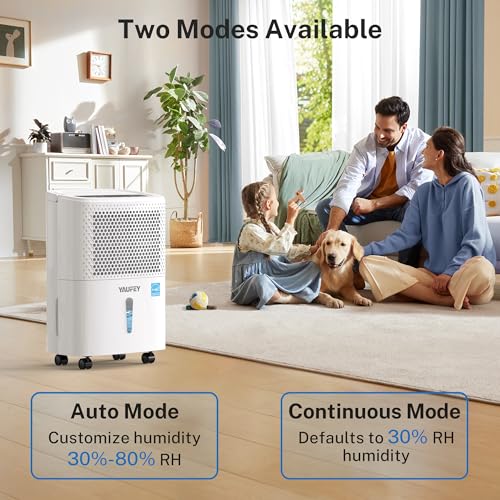 Yaufey 2024 Most Efficient Energy Star Dehumidifier for 2,000 Sq. Ft. Home, Basement and Large Room - Powerful, Quiet with Humidity Control, Timer, Drain Hose and Water Tank