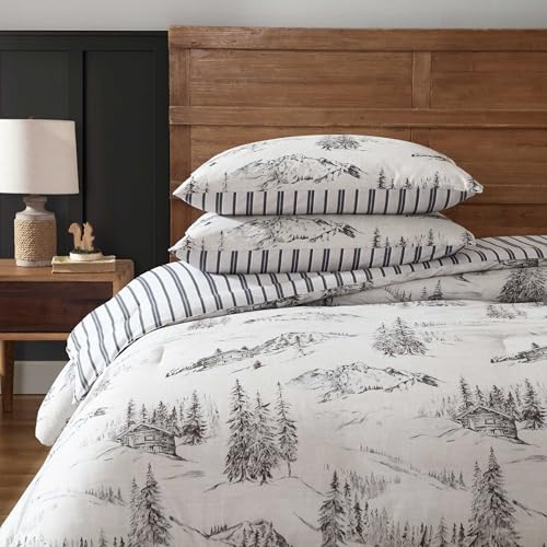 Eddie Bauer - Full/Queen Duvet Cover Set, Super Soft Bedding with Matching Sham(s), Cozy Home Decor, Oeko-Tex Certified (Rocky Mountain Cabin Grey, Full/Queen)