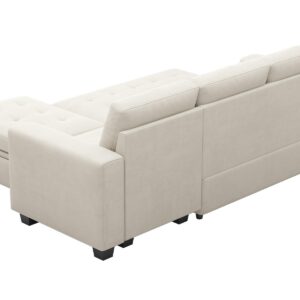 Belffin Secitonal Sleeper Sofa with Pull Out Couch Bed Modular Sectional Sofa with Storage Couch Velvet L Shaped Couch Sleeper Sofa Bed Beige