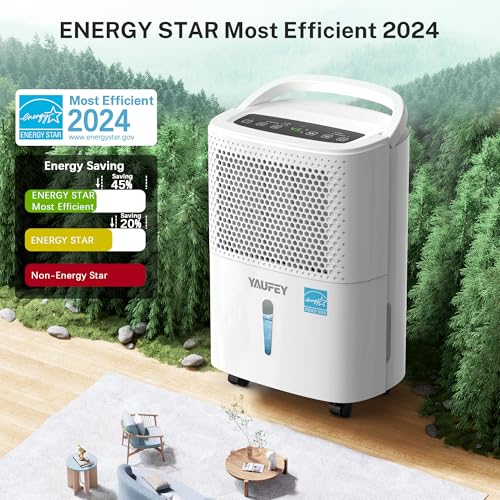 Yaufey 2024 Most Efficient Energy Star Dehumidifier for 2,000 Sq. Ft. Home, Basement and Large Room - Powerful, Quiet with Humidity Control, Timer, Drain Hose and Water Tank