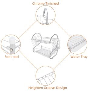 Guangshuohui Dish Drying Rack and Drainboard Set, 2 Tier Large Stainless Steel Sink Organizer Dish Racks with Cups Holder, Utensil Holder, Dish Strainer Shelf for Kitchen Counter