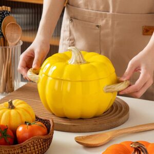 Pumpkin Dutch Oven with Lid and Handles, 1.59 qt Ceramic Pumpkin Cooking Pot Enamel Pot Soup Pot, Pumpkin Pottery Dessert Saucepan, Baking Soup Bowl, Halloween Thanksgiving Fall Harvest