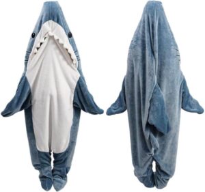 shark blanket hoodie onesie adult & kid, wearable shark blanket, shark sleeping bag, flannel soft cozy shark onesie costume (m)