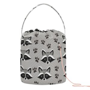 mchiver racoon paws yarn storage bag portable crochet bag organizer with handle knitting yarn bags for knitting crochet supplies 8.3 * 11 in