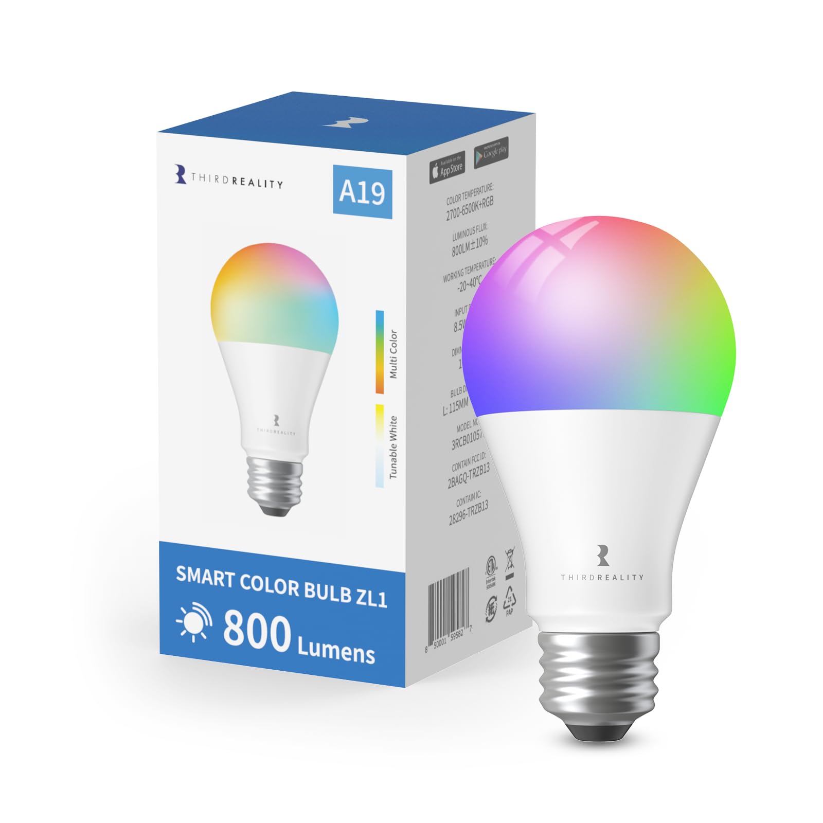 THIRDREALITY Zigbee Smart Color Bulb ZL1, Zigbee hub Required,Compatible with Home Assistant, SmartThings,Aeotec,Homey,Hubitat or Echo Devices with Built-in Zigbee hub,A19 RGB Color Bulb,800 Lumens