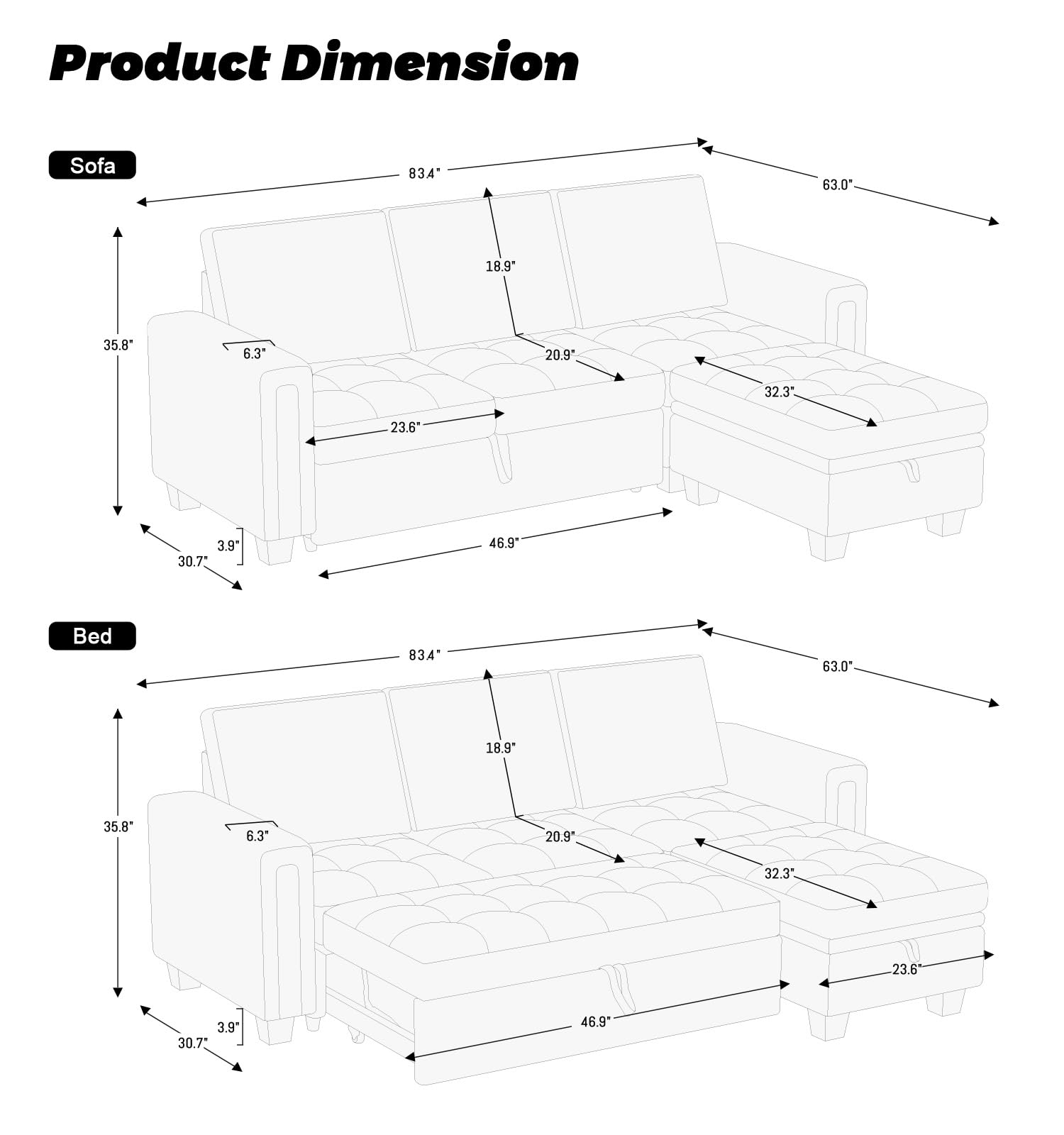 Belffin Secitonal Sleeper Sofa with Pull Out Couch Bed Modular Sectional Sofa with Storage Couch Velvet L Shaped Couch Sleeper Sofa Bed Beige