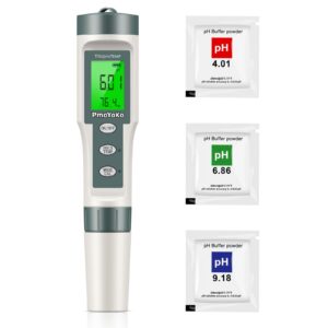 3 in 1 digital ph meter for water, ip67 waterproof +/-0.01 high accuracy tds meter ph tester, lcd backlit pocket size ph tds temp meter for drinking water, wine, pool, hydroponics and aquariums