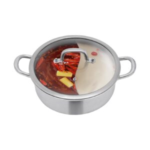 stainless steel hot pot with divider,pot with glass lid, hot pot with spoon/leaky spoon for kitchen cooking hotels restaurants home