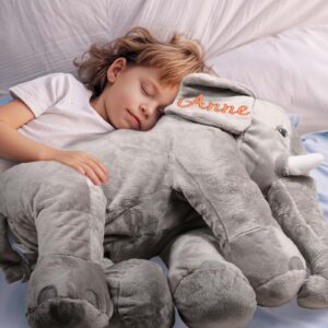 Personalized Giant Stuffed Elephant Pillow Doll, Name Emboridery Animal Doll Stuffed Plush Pillow Toy 16"/24" Gift for Christmas, Birthday