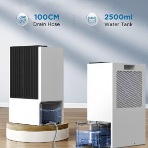 Dehumidifier for Basement with Drain Hose, EasyAcc 2024 Newly [ Rotary 10X Fast Dehumidification/1500 Sq. Ft/Timer/3000ml Per Day] 2 Modes Quiet Portable Dehumidifier for Bedroom Bathroom Large Room