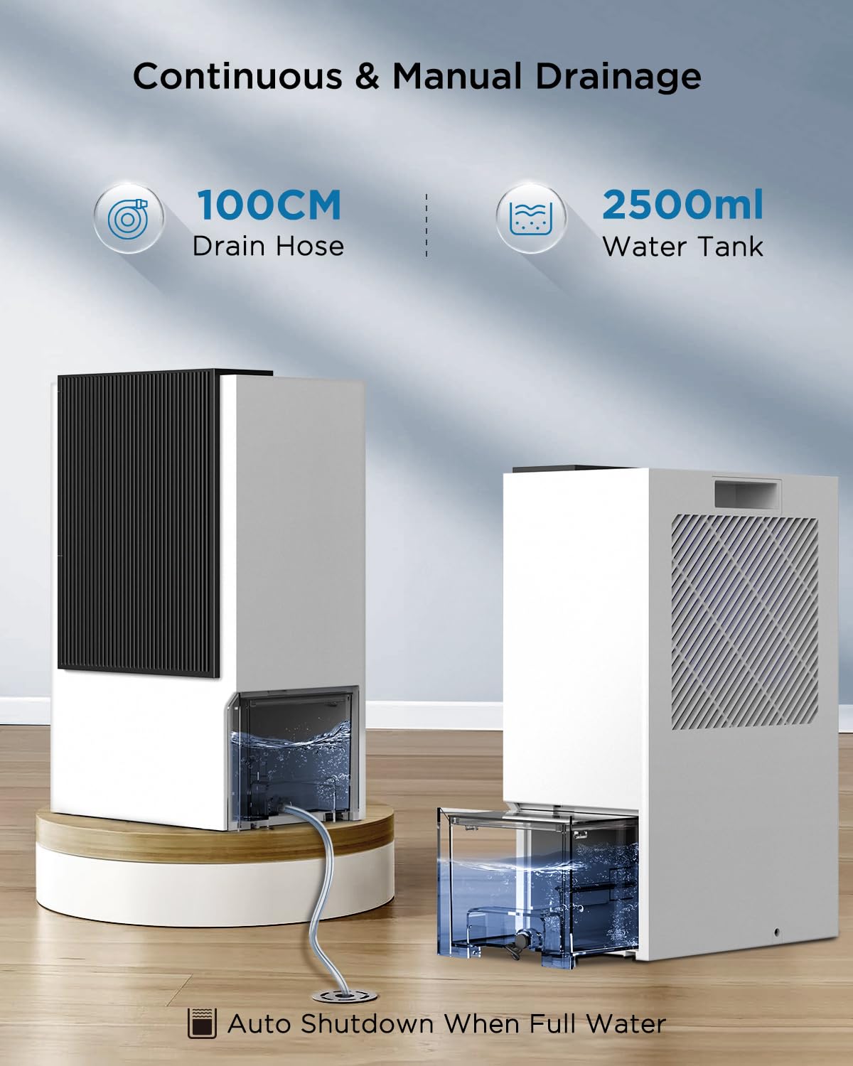 Dehumidifier for Basement with Drain Hose, EasyAcc 2024 Newly [ Rotary 10X Fast Dehumidification/1500 Sq. Ft/Timer/3000ml Per Day] 2 Modes Quiet Portable Dehumidifier for Bedroom Bathroom Large Room