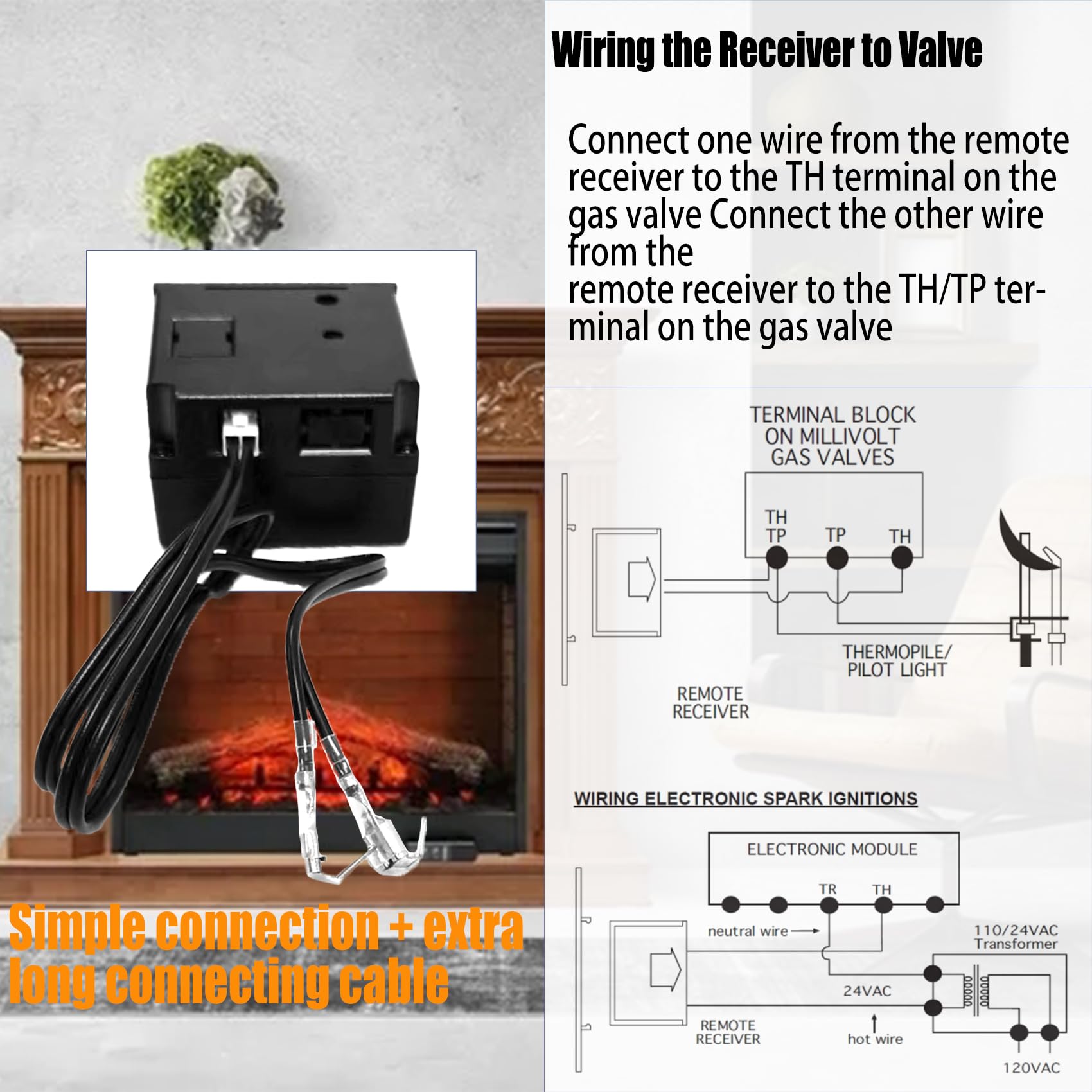 Upgraded Fireplace Remote Control Kit,Compatible with Skytech Majestic Ambient Empire Monessen Vermont Millivolt Valve Fireplace Stove with Thermostat On/Off Control Remote Receiver,LCD Display