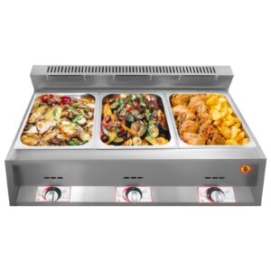 3-pot food heating pot, gas/lpg countertop soup warmer, stainless steel cooking heating pot, suitable for households, restaurants, hotels, banquet halls, and self-service restaurants.