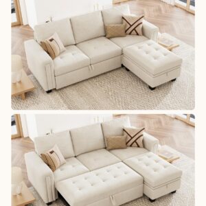 Belffin Secitonal Sleeper Sofa with Pull Out Couch Bed Modular Sectional Sofa with Storage Couch Velvet L Shaped Couch Sleeper Sofa Bed Beige