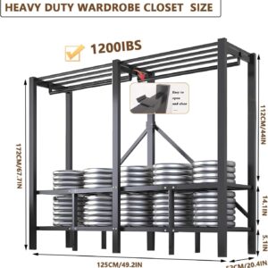 Heavy Duty Clothes Rack with Cover, 1200lbs, Foldable Portable Closets for Hanging Clothes,Clothing Rack Wardrobe Covered Garment Racks Freestanding Coat Storage Organizer System (243cm/95.6in)