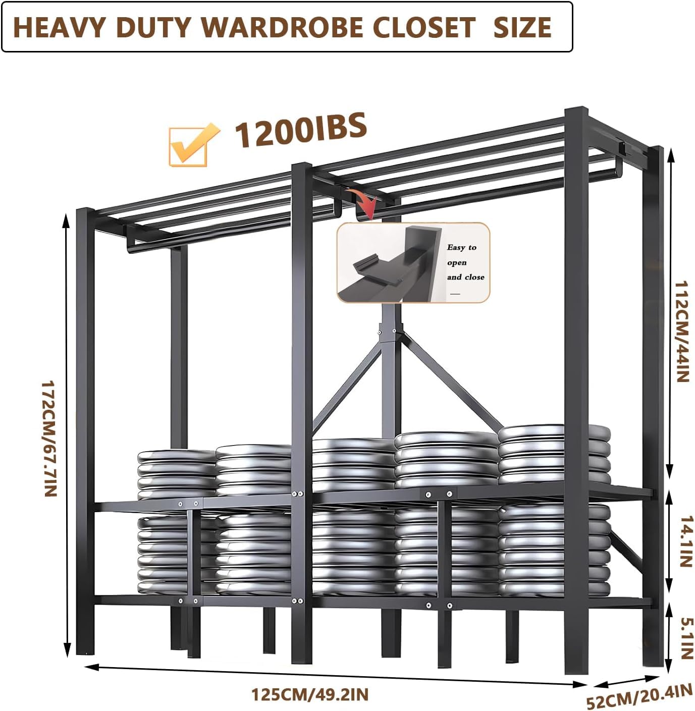 Heavy Duty Clothes Rack with Cover, 1200lbs, Foldable Portable Closets for Hanging Clothes,Clothing Rack Wardrobe Covered Garment Racks Freestanding Coat Storage Organizer System (243cm/95.6in)