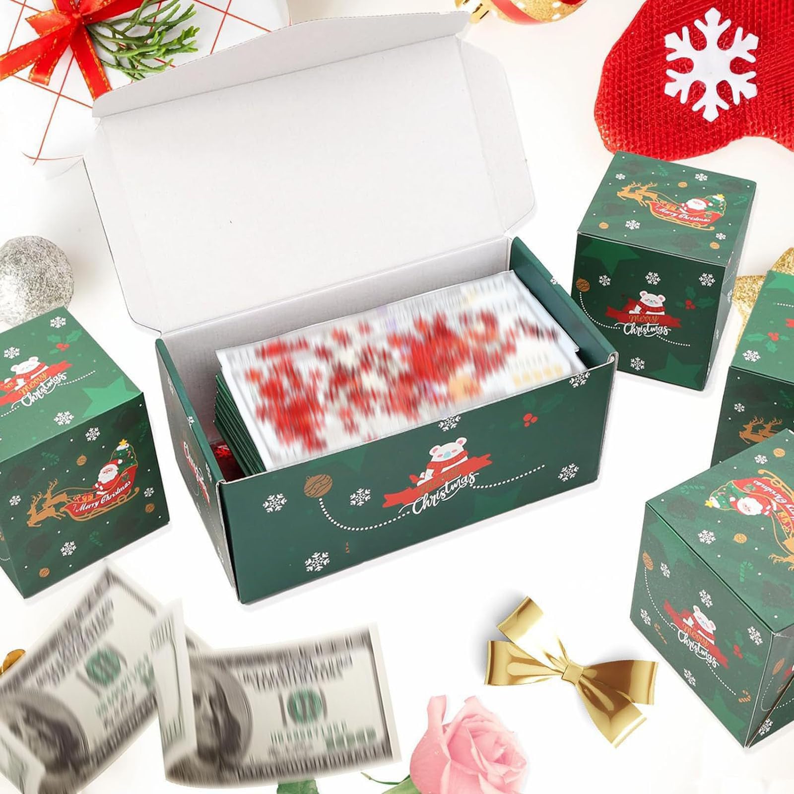 Surprise Gift Box Explosion for Money, Pop Up Money Gift Box for Cash Gift, Merry Christmas Surprise Box Gift Box for Christmas Birthday Anniversary Valentine (Green, 10 Boxes)