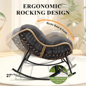 FINCATI Indoor Outdoor Papasan Rocking Chairs,Modern Large Reading Lounge Chair with Cushion,Rattan Royal Egg Chair for Bedroom Living Room Porch Garden(Dark Gray)