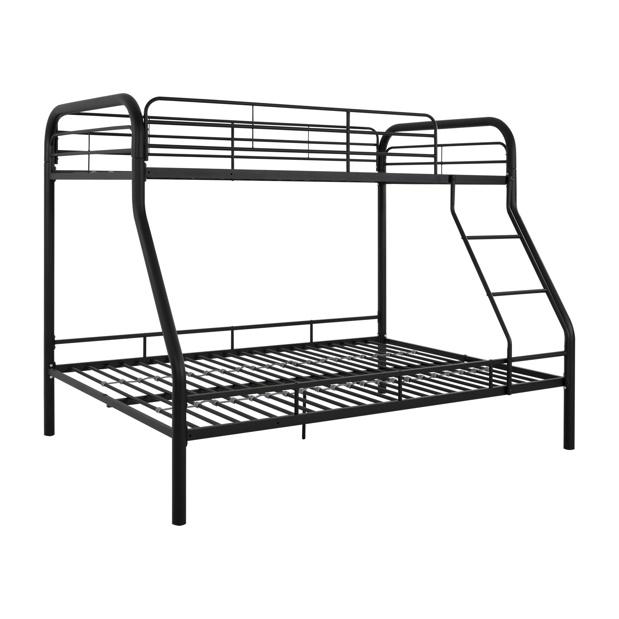 Hollywood Bunk Beds Twin Over Full Size, Heavy Duty Metal Bunk Bed with Safety Guardrails, Angled Ladder, Underbed Storage, 800LBs capacity - for Kids and Teens, Twin over Full Bunk Bed, Black