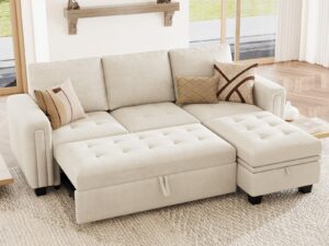 belffin secitonal sleeper sofa with pull out couch bed modular sectional sofa with storage couch velvet l shaped couch sleeper sofa bed beige