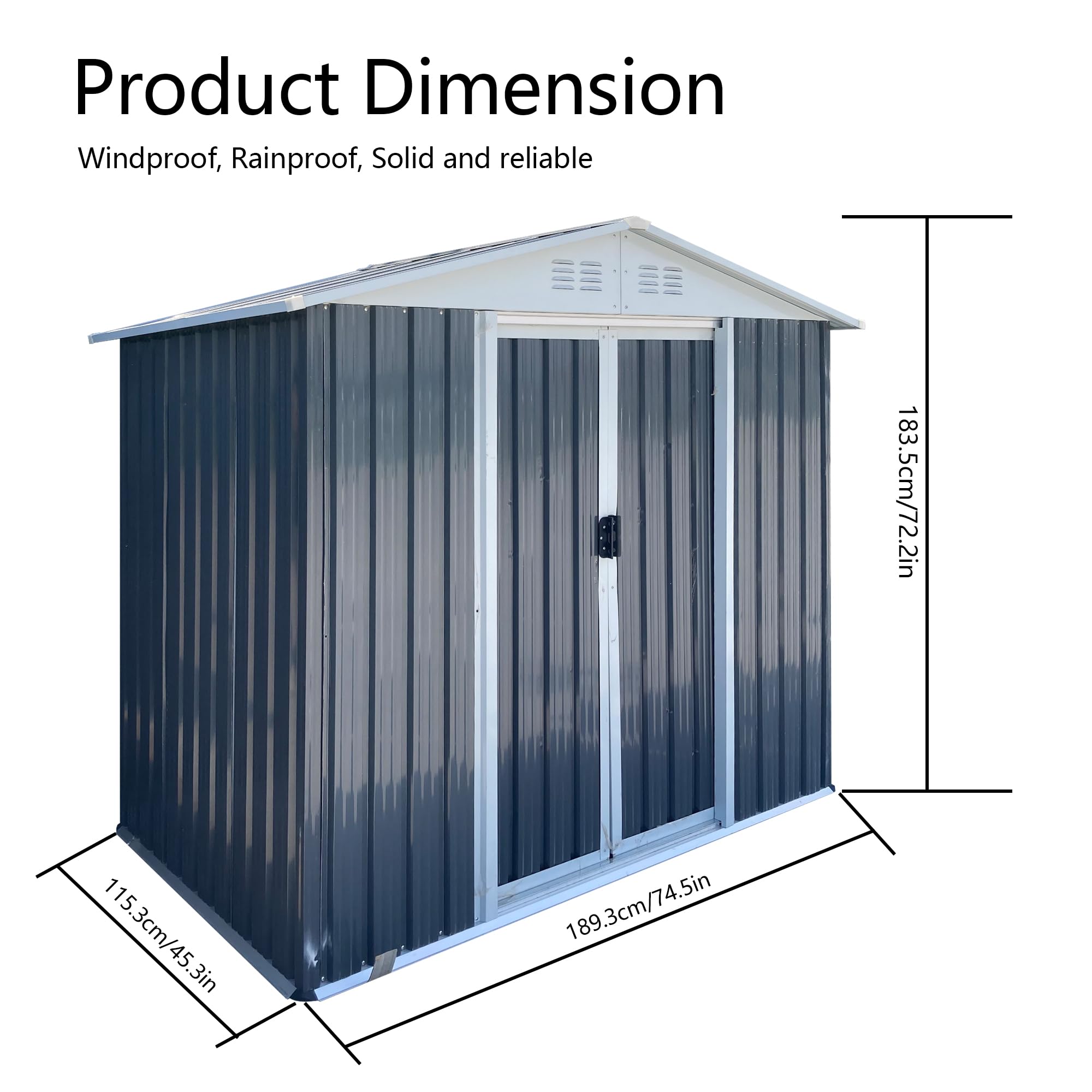 Ball & Cast 6x4FT Outdoor Storage Shed with Punched Vents,Heavy Duty Metal Sheds with Lockable Doors,Waterproof Tool Sheds for Garden,Backyard,Lawn,Easy to Assemble,Grey