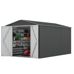 HOGYME 8 x 12 FT Outdoor Storage Shed, Large Metal Tool Sheds with Updated Frame Structure and Lockable Doors, Garden Shed for Backyard Garden Patio Lawn, Grey