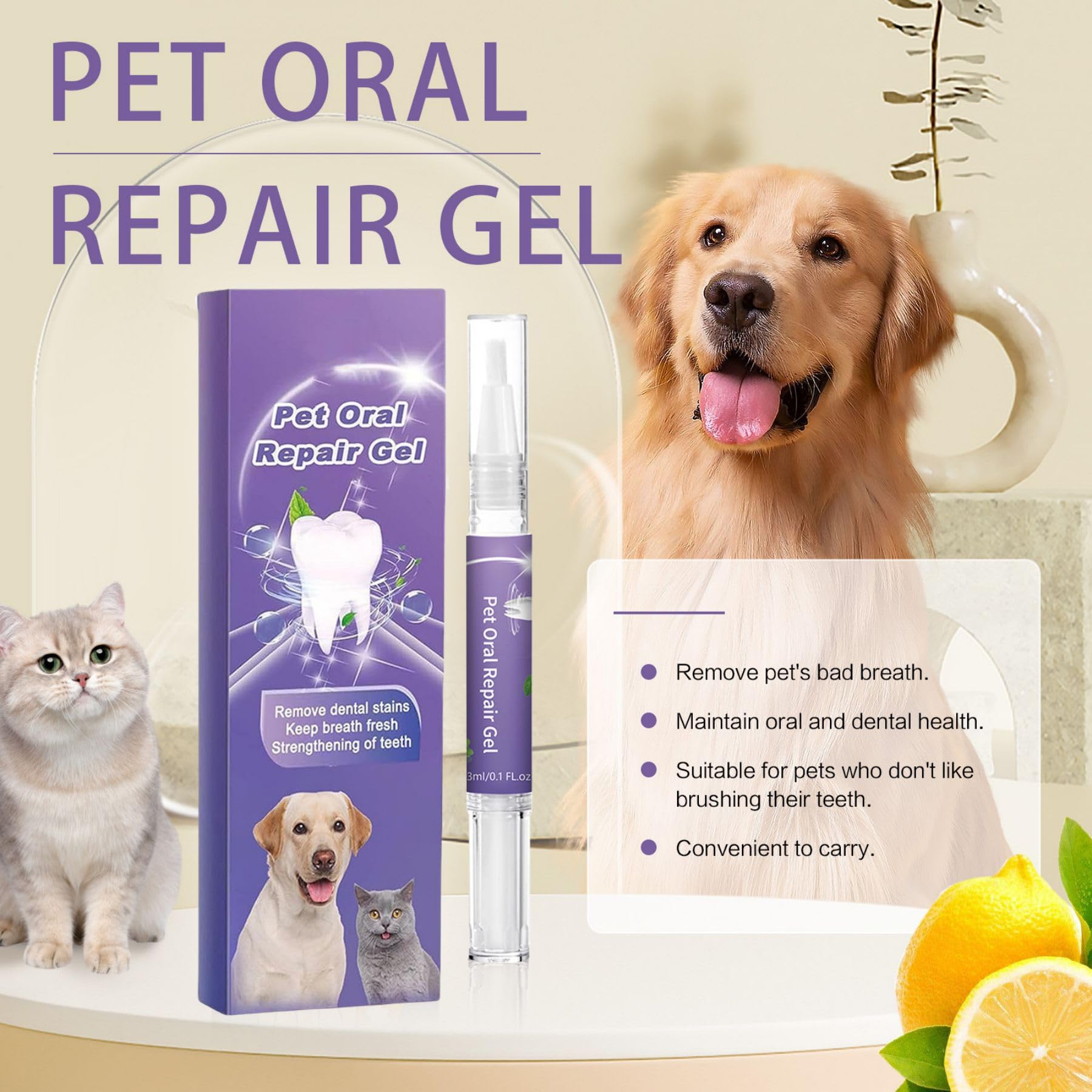 WRTHYT Pet Oral Repair Gel, Pet Oral Repair Gel for Dogs, Pet Oral Repair Gel Brush, Eliminates Bad Breath, Suitable for Dogs and Cats (3)