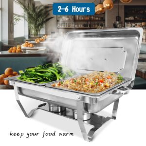 Jacgood Chafing Dish for Buffet, 4 Pack Stainless Steel Chafing Servers Food Warmer Set with 8QT Half Size Food Pan for Kitchen Party Banquet Dining