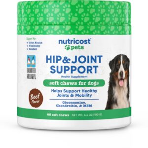 Nutricost Pets Hip & Joint Support Soft Chews for Dogs (Beef Flavored) 60 Soft Chews - Supports Healthy Joints & Mobility, NASC Certified