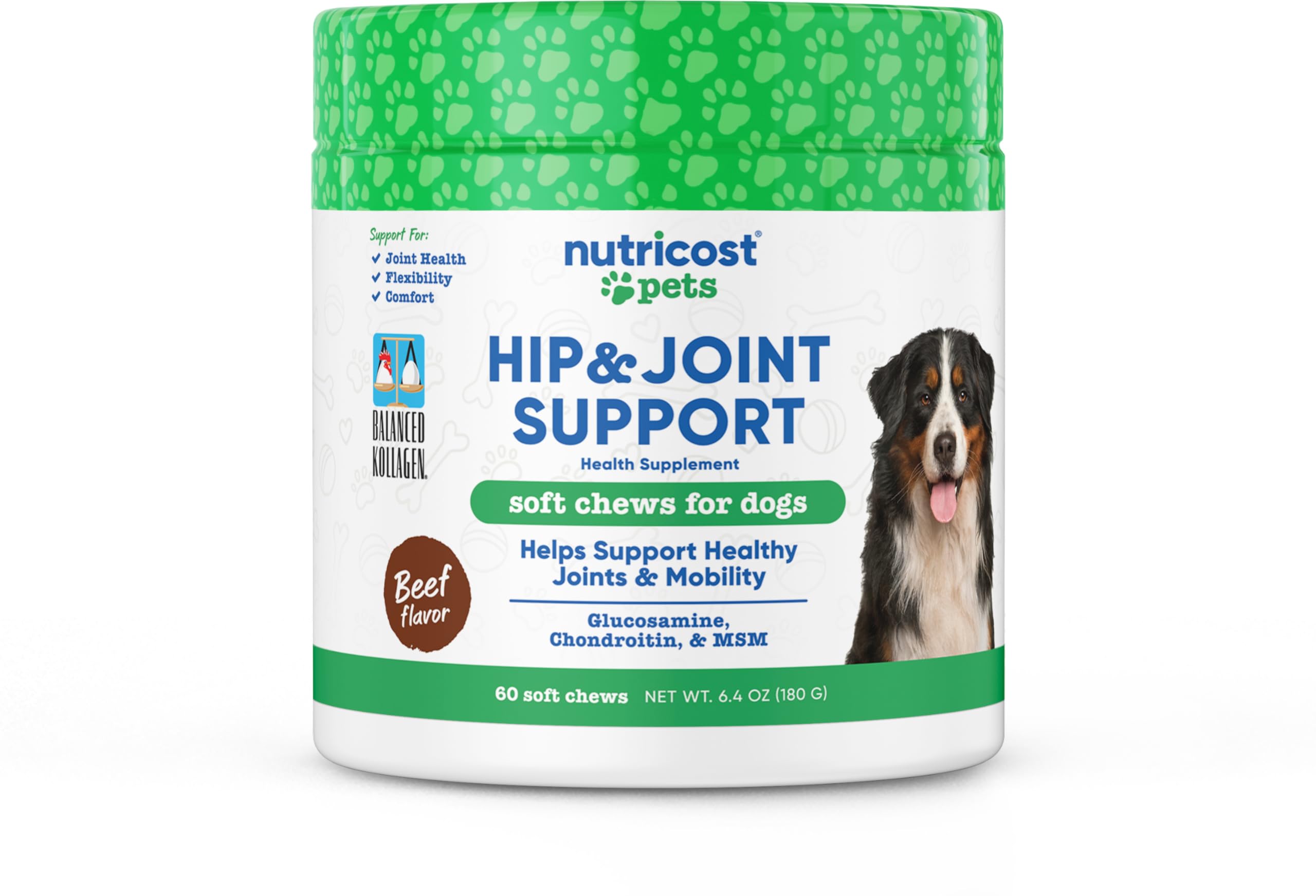 Nutricost Pets Hip & Joint Support Soft Chews for Dogs (Beef Flavored) 60 Soft Chews - Supports Healthy Joints & Mobility, NASC Certified